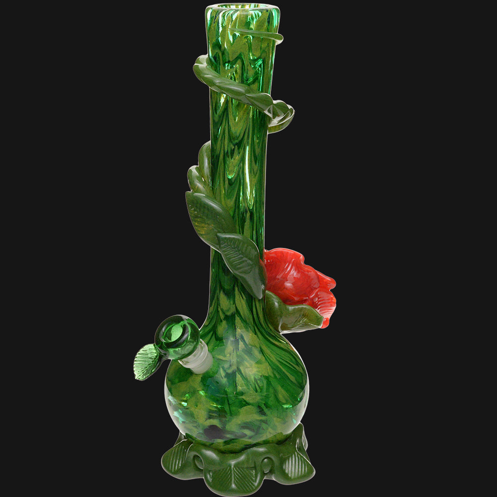 Noble Glass Green Flower Wrap Soft Glass Bubble Water Pipe 14-Inch